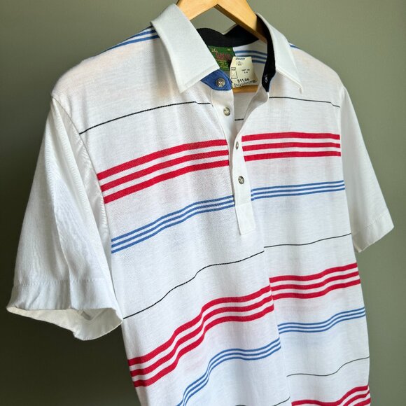 Chip Beck | Shirts | New Vintage Golf Polo Shirt White Striped Red Blue ...
